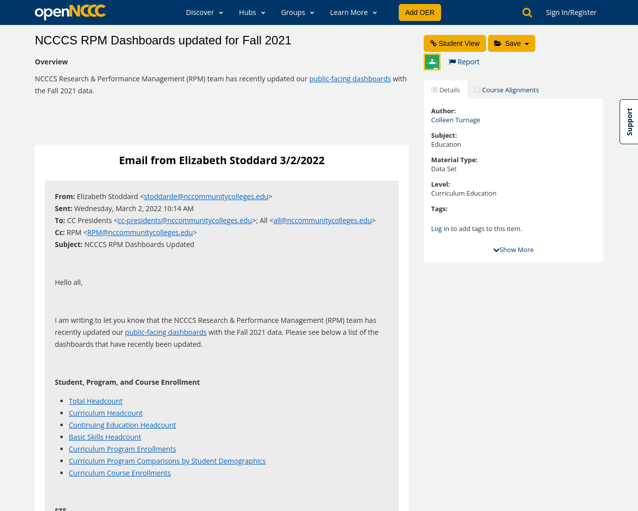 NCCCS RPM Dashboards updated for Fall 2021 | openNCCC